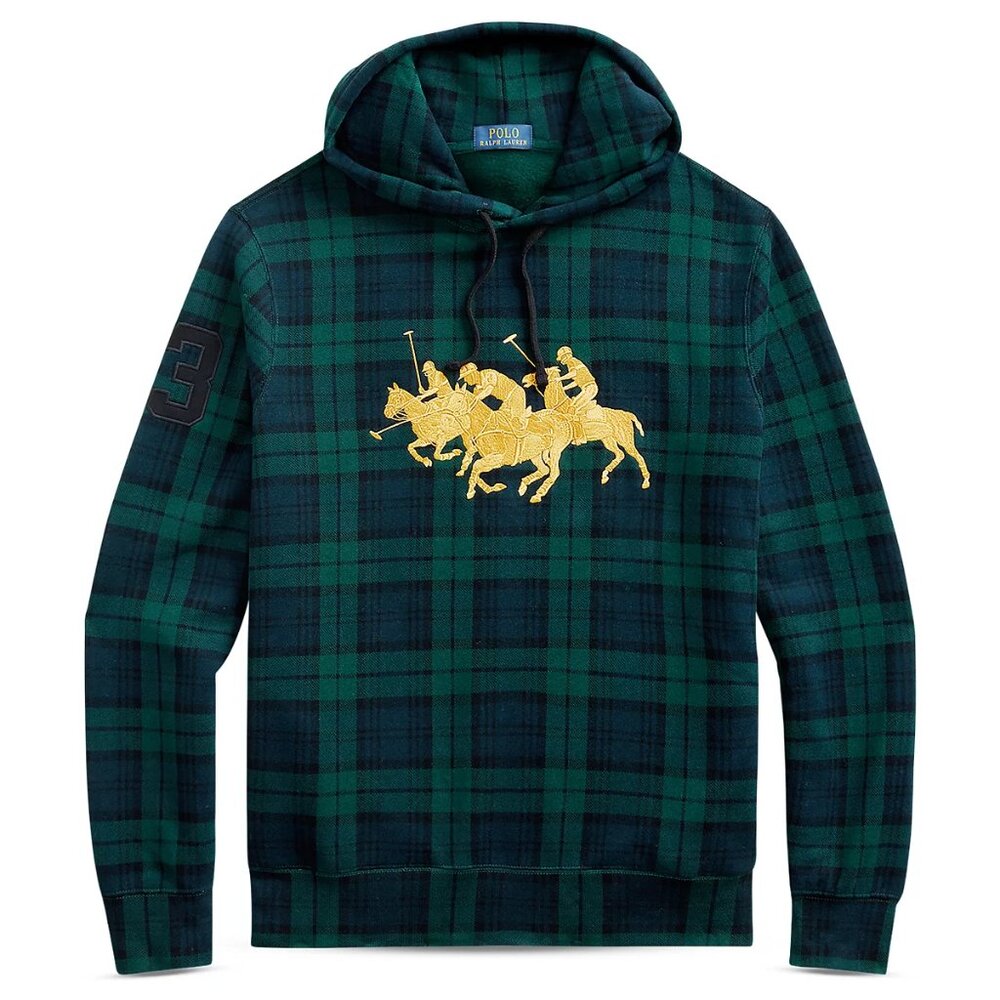 POLO RALPH LAUREN Tartan Plaid Triple Pony Fleece Hoo… - Gem